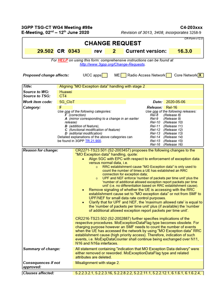 C4-203408 v3 29502 CR0343 CIoT MOdata | PDF | Computer Science | Service Industries