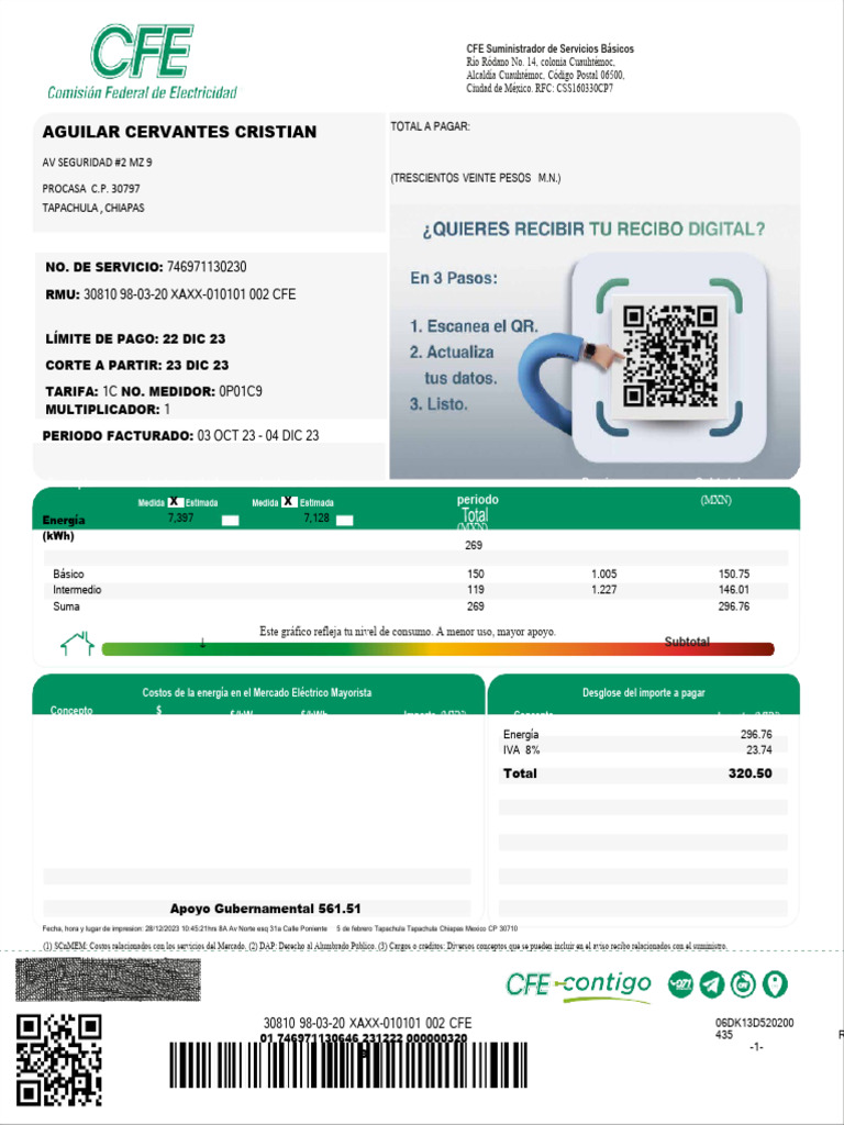 Recibo Cfe | PDF | Energia electrica