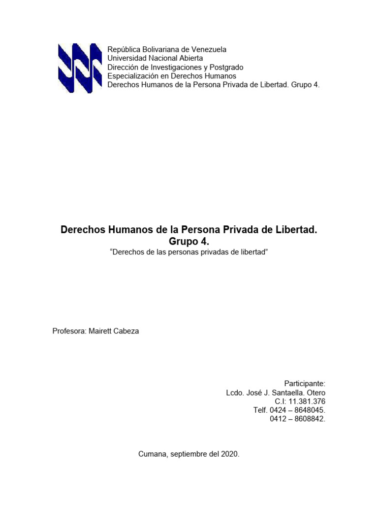 Derechos Humanos de Las Personas Privadas de Libertad. IV Tarea | PDF | Prisión | Convenio ...