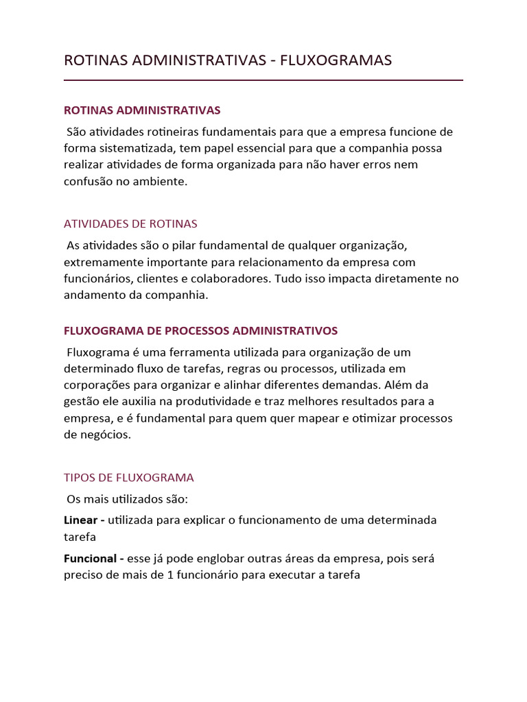 ROTINAS ADMINISTRATIVAS - FLUXOGRAMAS | PDF | Informática | Business