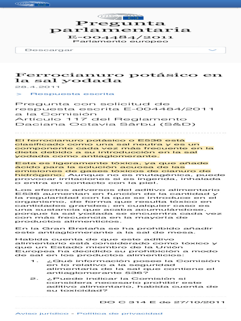 E536: Efectos y Toxicidad del Antiaglomerante | PDF | Salud y bienestar