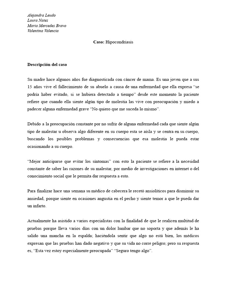 Hipocondriasis: Caso y Análisis Psicoanalítico | PDF | Ansiedad | Neurosis