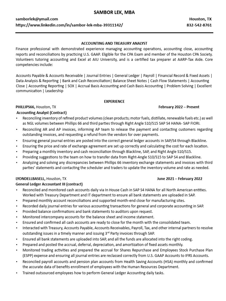 Sambor Lek S Resume | PDF | Cheque | Banks