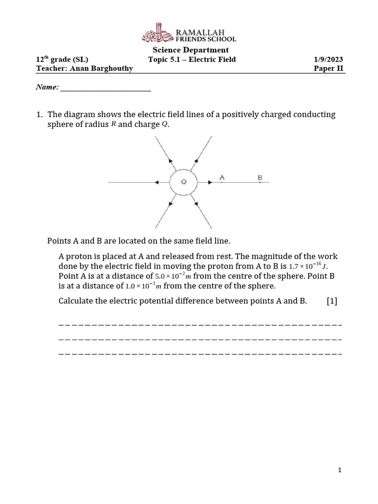Topic 5.1 Electric Field - Paper II 2020 | PDF | Electron | Electric Field