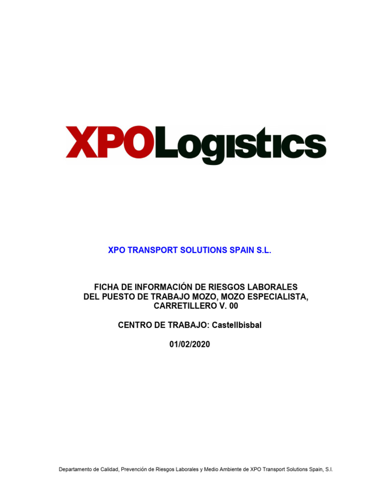 Ficha de Riesgos Mozo, Mozo Especialsita, Carretillero XPO Febr - 21 | PDF | Máquina elevadora ...