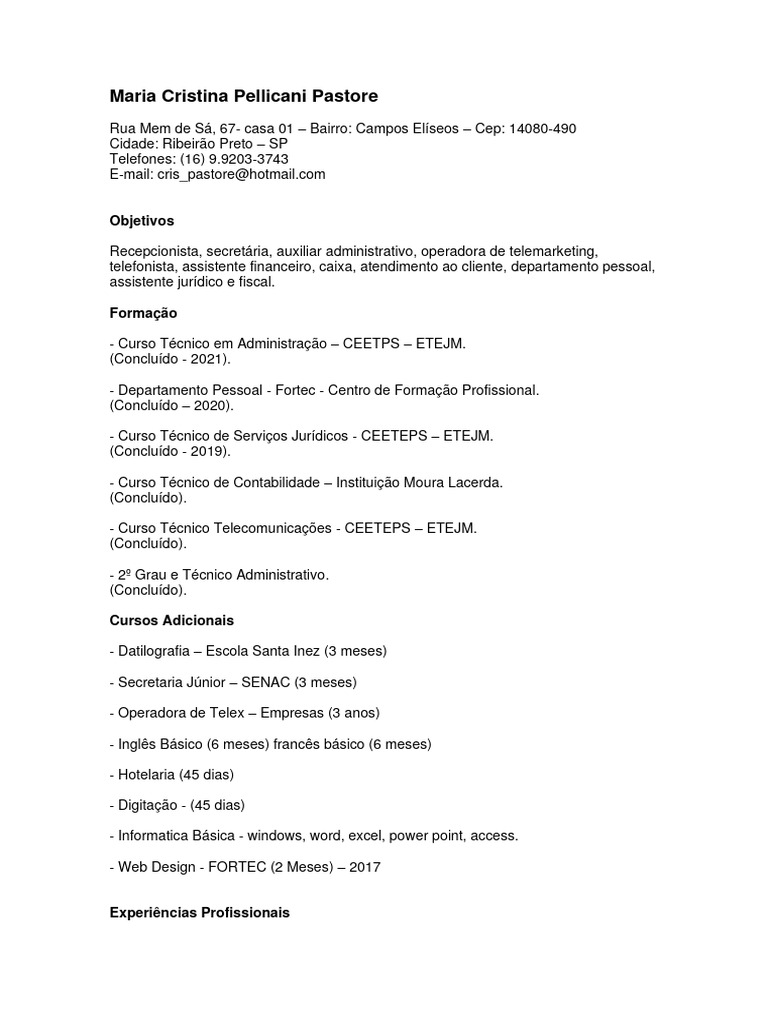 CV Maria Cristina Pellicani Pastore | PDF