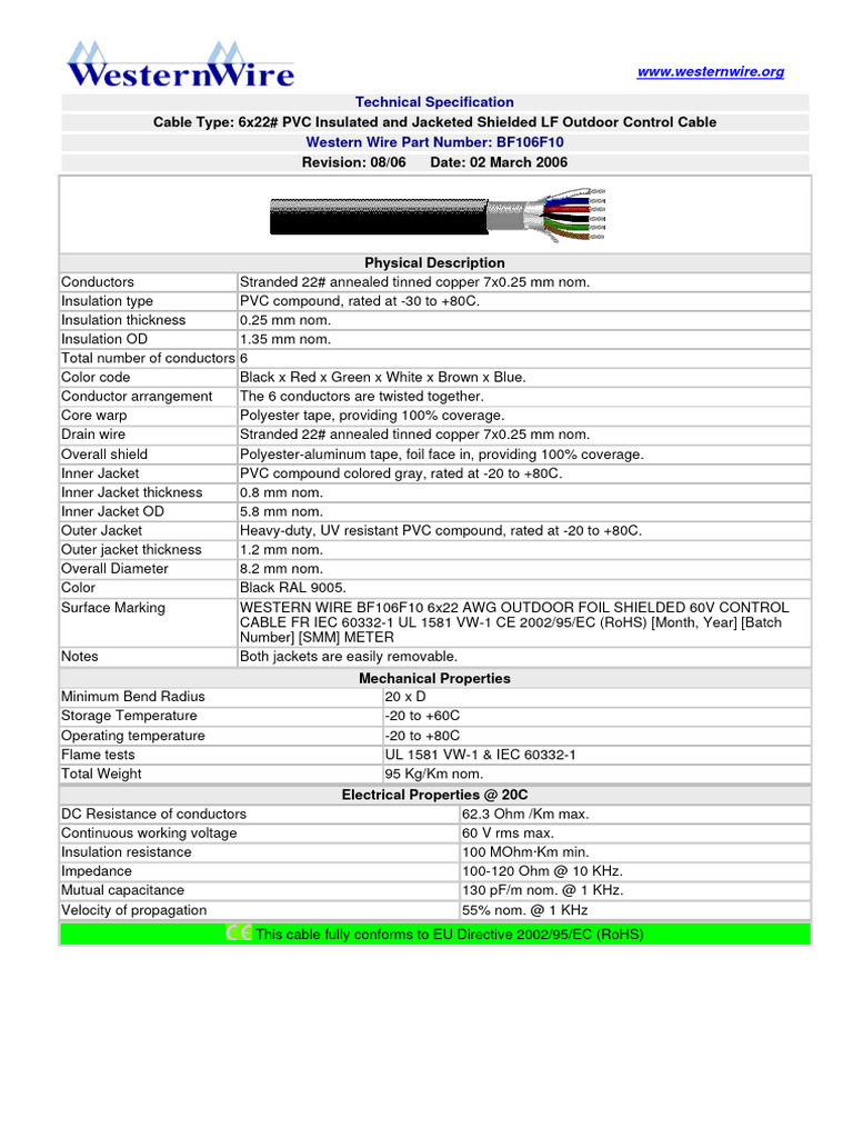 Cable BF106F10 | PDF | Insulator (Electricity) | Electrical Conductor