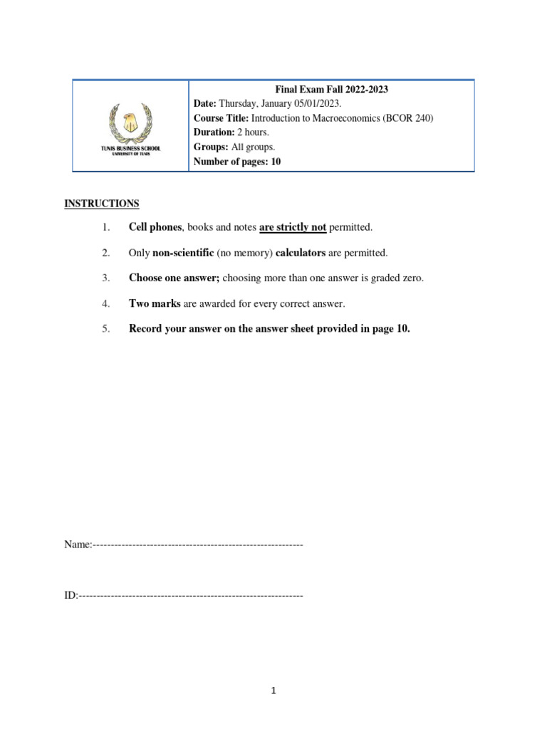 Final Exam Macro 05 11 2023 1 1 | PDF | Cost Of Living | Gross Domestic Product