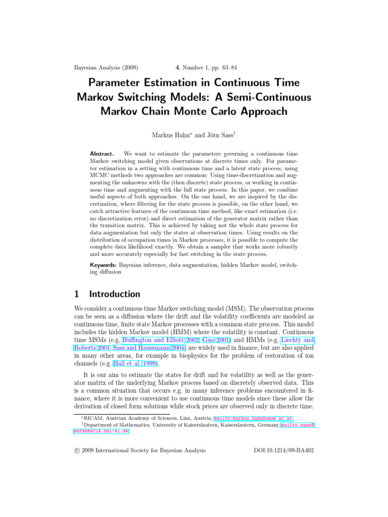 09 Ba402 | PDF | Markov Chain | Mathematical Analysis