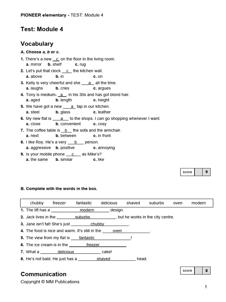 Pioneer Elementary Tests Module 4 | PDF | Home