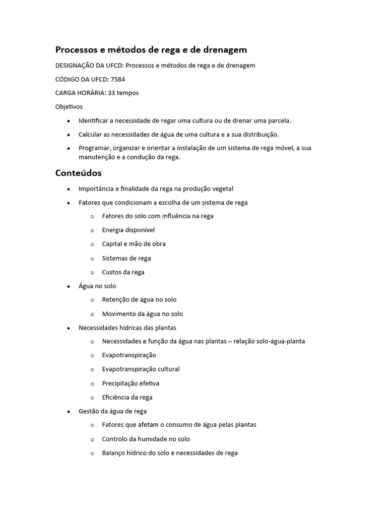 Processos e Métodos de Rega e de Drenagem | PDF
