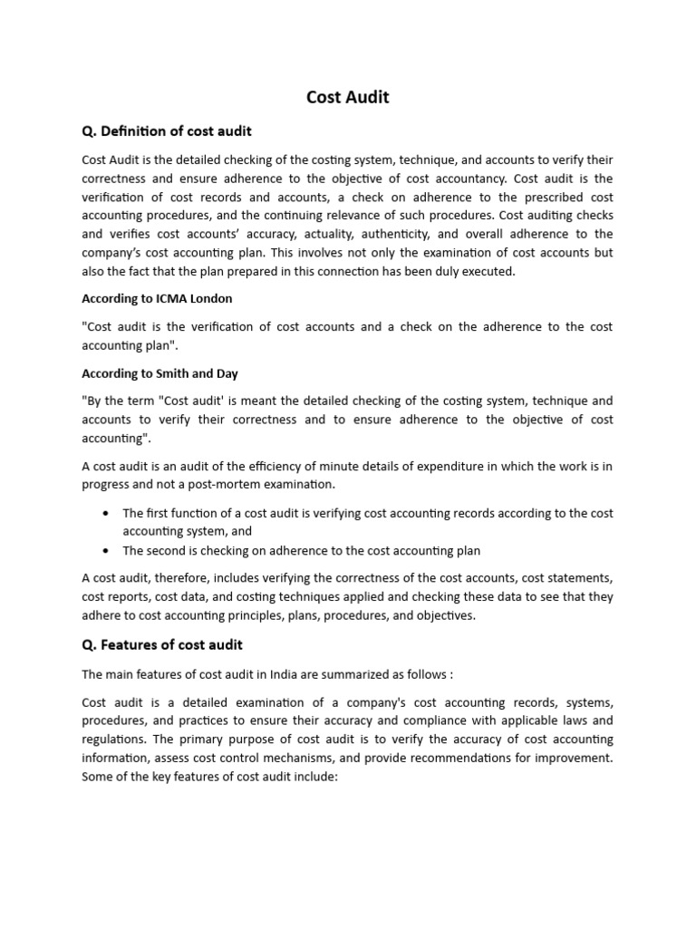 Cost Audit | Download Free PDF | Audit | Cost Accounting