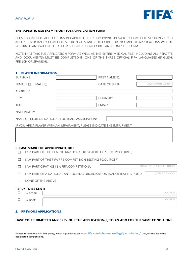 TUE Application Form - EN | PDF | Doping In Sport | Medical Diagnosis
