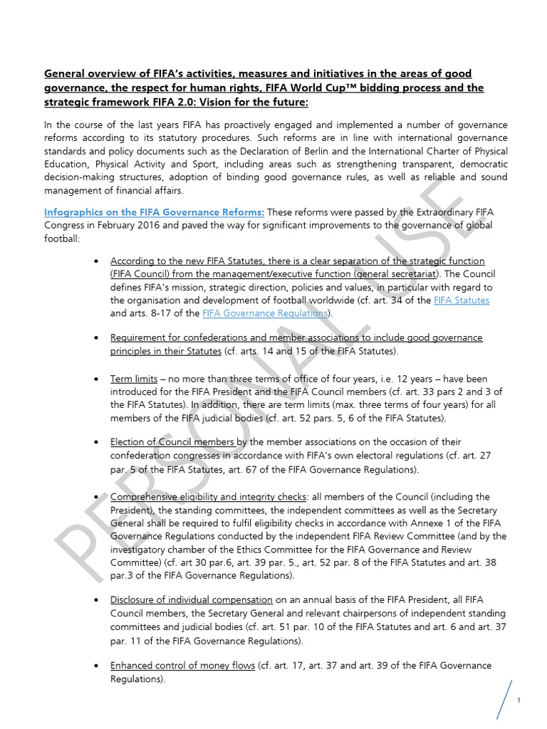 FIFA - General Overview of FIFAs Activities | PDF | Governance | Fifa