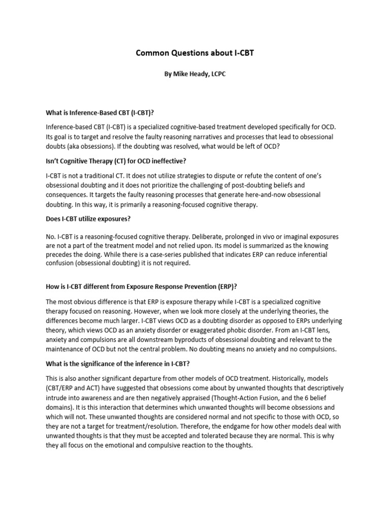 Inference Based CBT Questions | PDF | Obsessive–Compulsive Disorder | Mindfulness