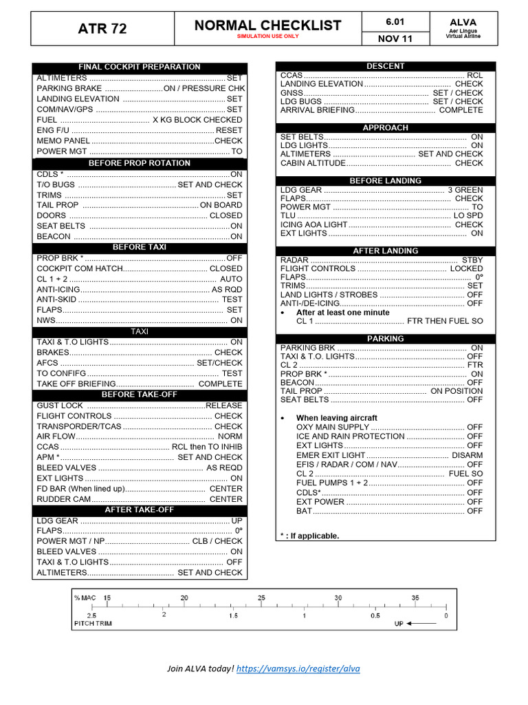 Emerald ATR 72 NORMAL CHECKLIST | PDF | Aeronautics | Transport Safety