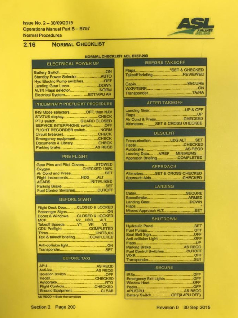 ASL 757-200 Checklist | PDF