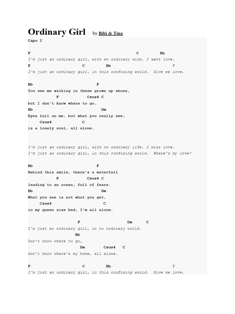 Ordinary Girl Lyrics by Bibi & Tina | PDF