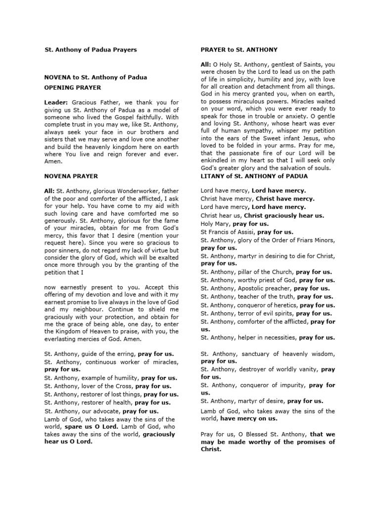 St Anthony of Padua Prayers Short | PDF | Prayer | Jesus