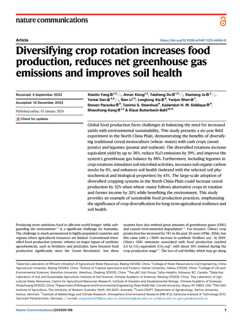 Diversifying Crop Rotation Increases Food Production, Reduces Net ...