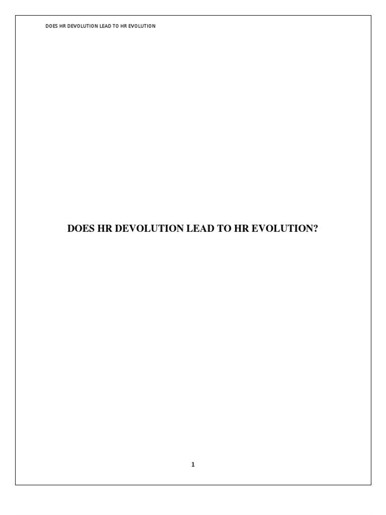 Devolution of HR Leads Ot HR Evolution | PDF | Human Resource ...