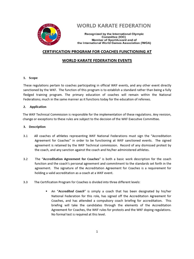 WKF Coach Certification Guide | PDF | Certification | Karate