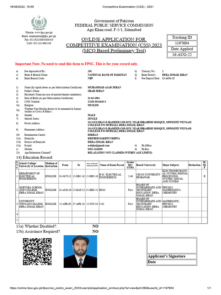 Competitive Examination (CSS) - 2021 | PDF