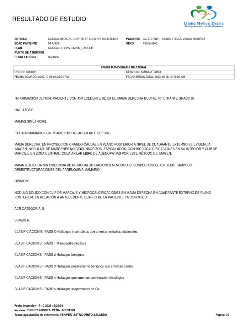 Nubia Stella Vesga Ramirez | PDF | Mamografía | Cáncer de mama