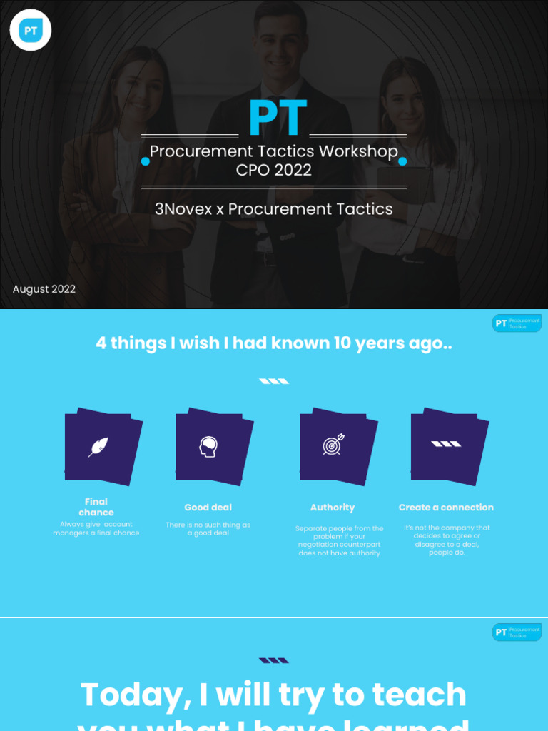 CPO Summit 2022 Workshop Slides Procurement Tactics - Compressed | PDF | Negotiation | Procurement