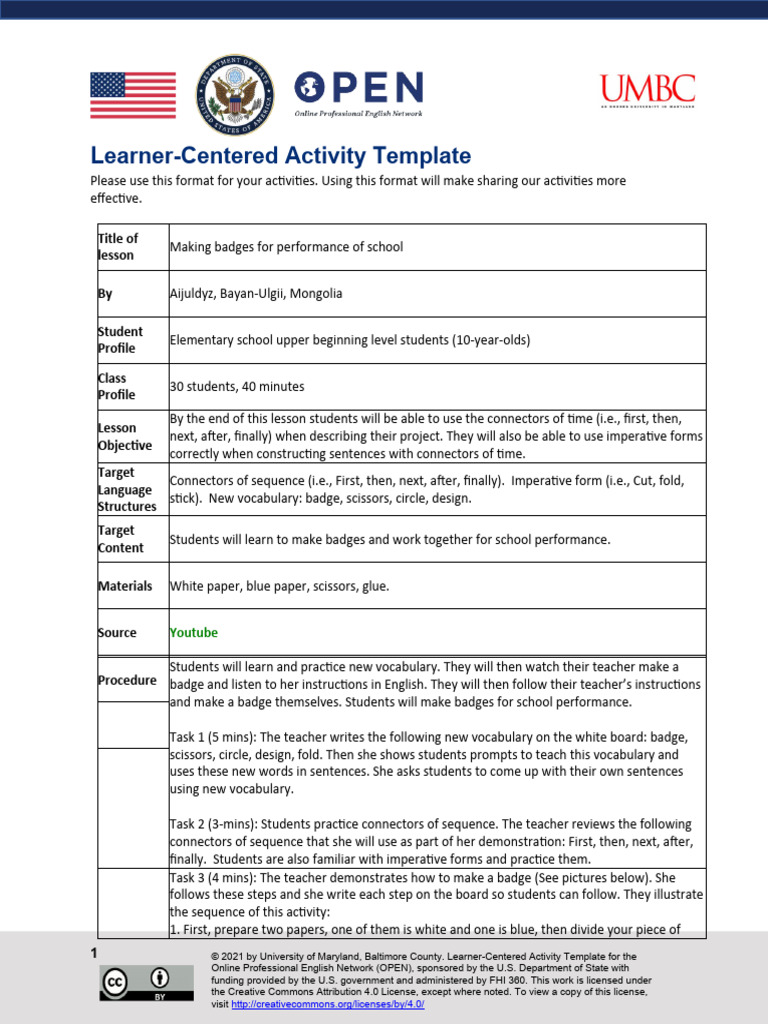 7.4 Learner Centered Activity Template | PDF | Vocabulary | Learning