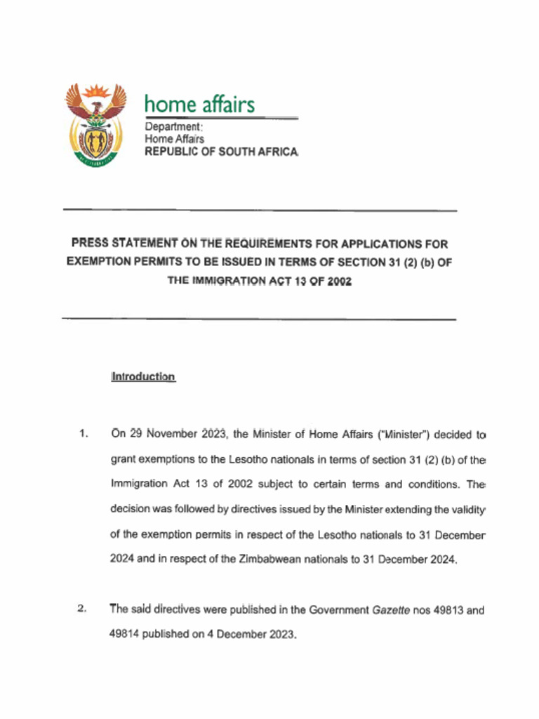 Press Statement Exemption Permits 18 Dec 2023 | PDF