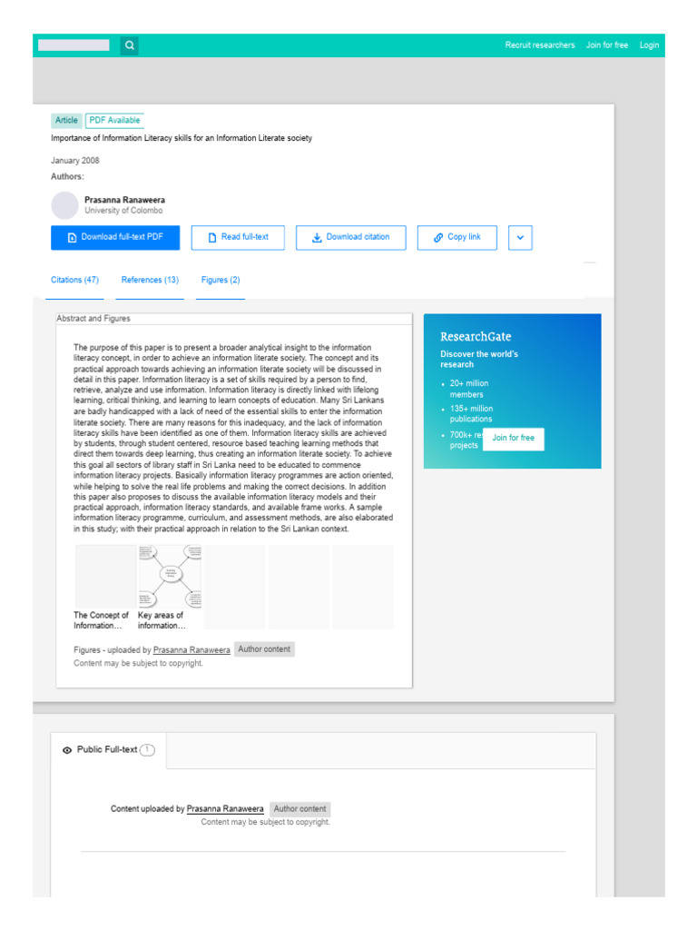 (PDF) Importance of Information Literacy Skills For An Information Literate Society | Download ...