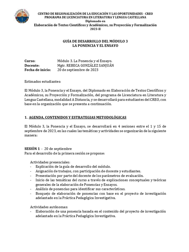 Guía de Desarrollo - Módulo 3 - Diplomado | PDF