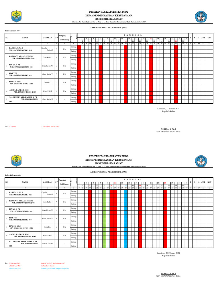 ABSEN PNS 2024 Januari-Juni | PDF