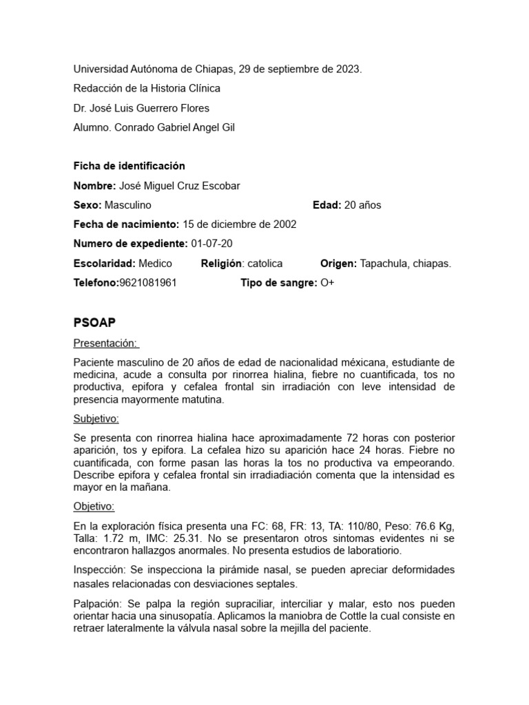 PSOAP Corregido | PDF | Resfriado comun | Tos