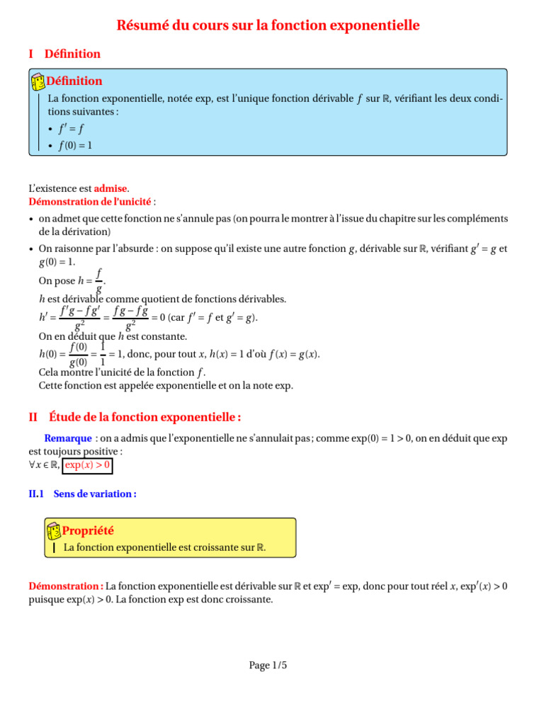 Résumé sur la fonction exponentielle | PDF | Limite (mathématiques ...