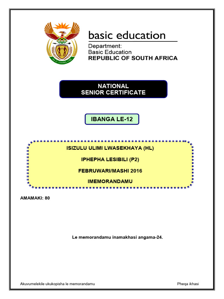IsiZulu HL P2 Feb-March 2016 Memo | PDF IsiZulu HL P2 Feb-March 2016 Memo | PDF