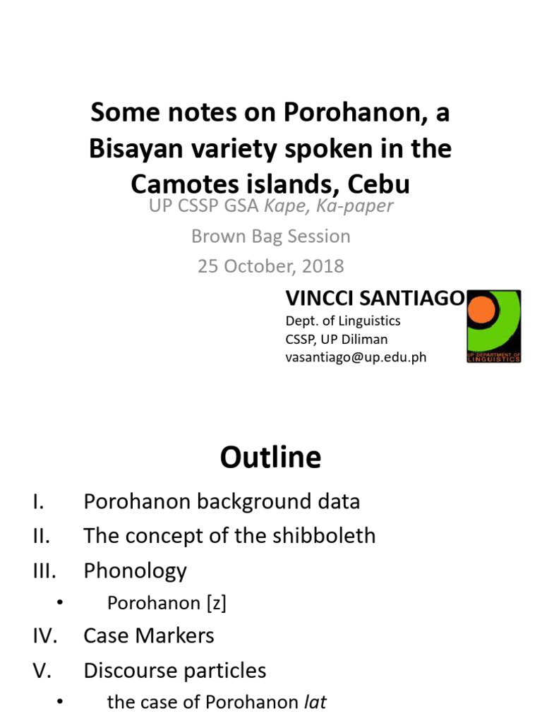Some Notes on Porohanon a Bisayan Variet | PDF | Linguistics | Languages
