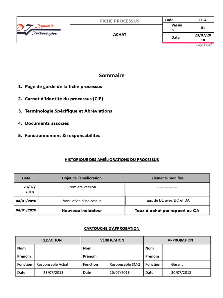 Fiche Processus d'Achat ISO 9001 | PDF
