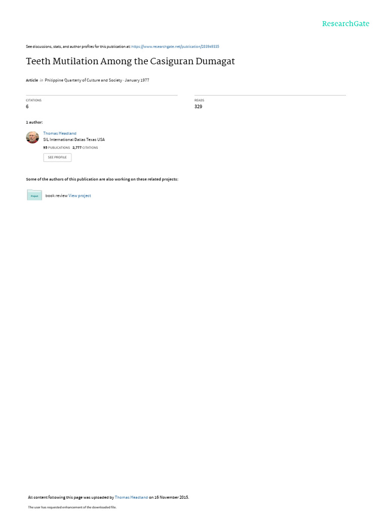 1977 Teeth Mutilation Amongthe Cas Dumagat | PDF