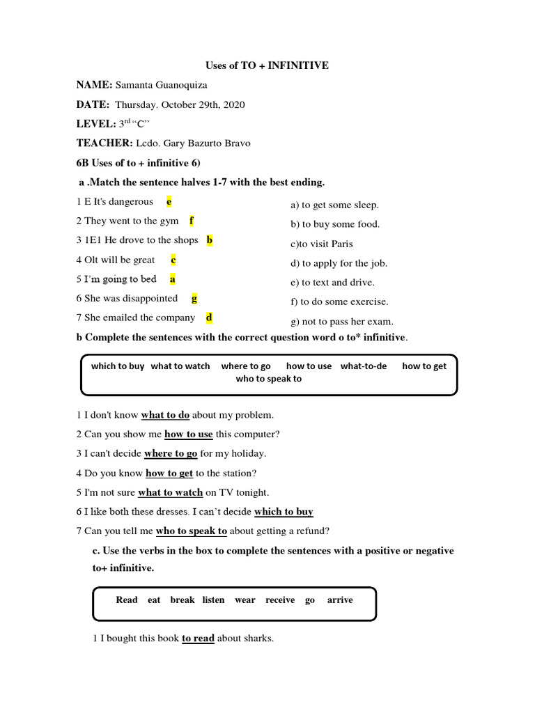 6b Uses of To + Infinitive | PDF