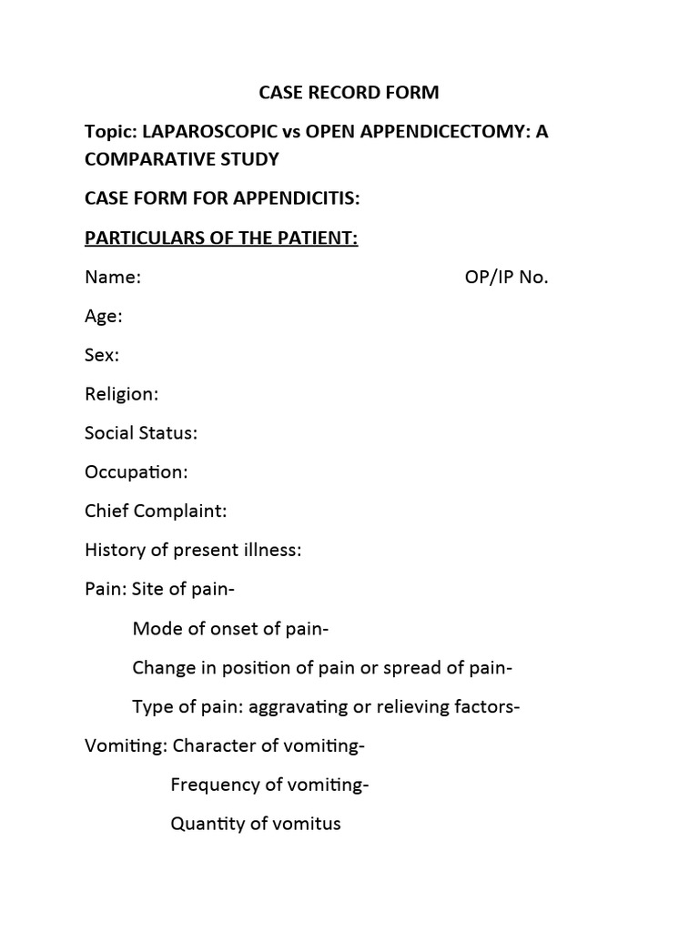 Appendicitis Case Record Form | PDF