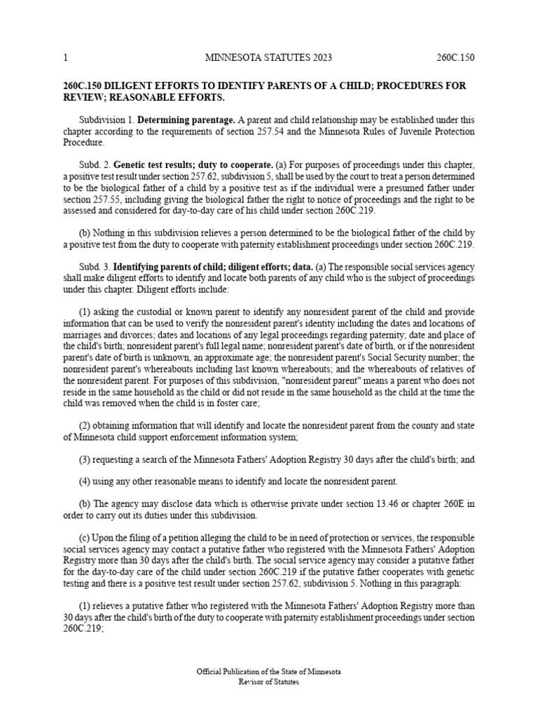Minnesota Child Parentage Identification Procedures | PDF | Parent | Father