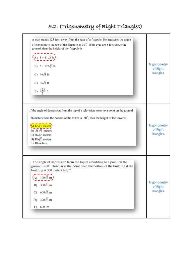 Trigonometry of Right Triangles | PDF