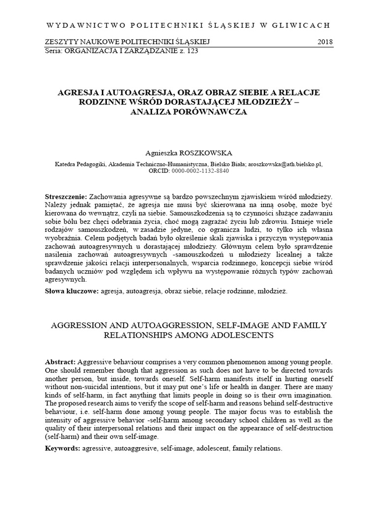 Agresja I Autoagresja Oraz Obraz Si | PDF