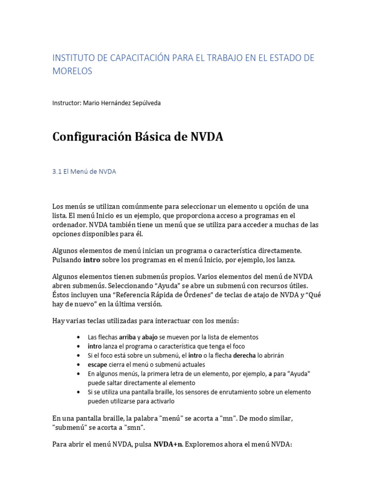 Configuración Básica de NVDA | PDF | Sintetizador | Menú (Computación)