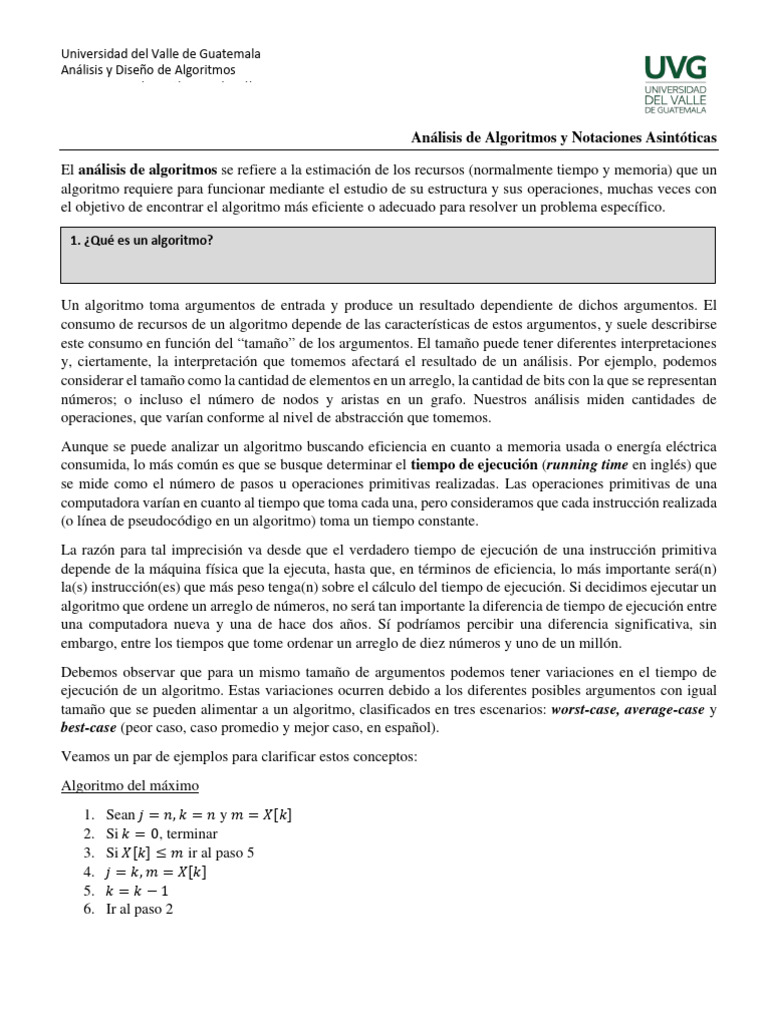 1 Análisis de Algoritmos Notación Asintótica | PDF | Algoritmos | Matemáticas Aplicadas
