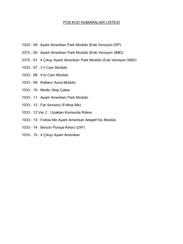 PCB Kod Listesi | PDF