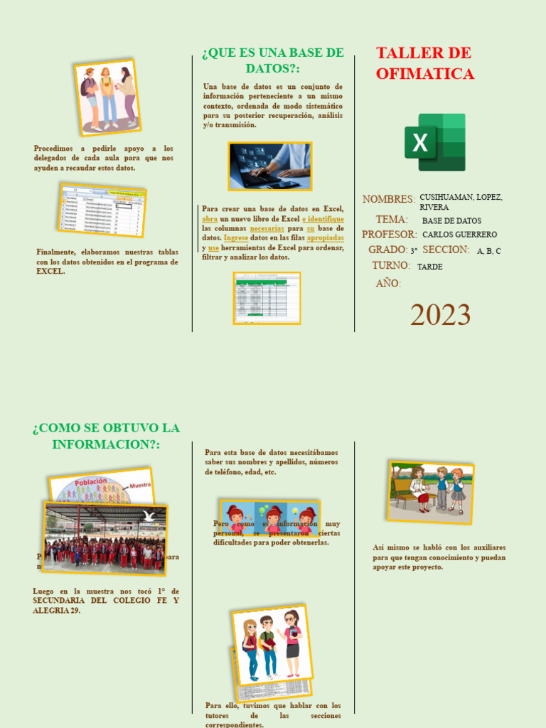 TRIPTICO DE EXEL Trabajo de Taller de Ofimatica FINAL Corregido | PDF | Informática | Ciencias ...