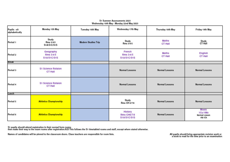 S1 Pupil Timetable 2023 Week 2 With Rooming | PDF